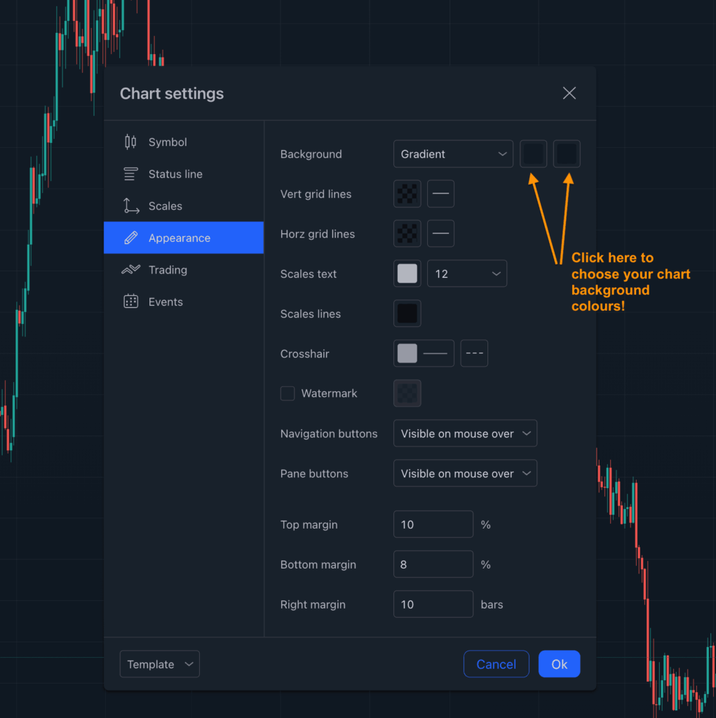 Changing your Tradingview chart background colour