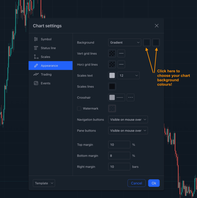 Changing your Tradingview chart background colour